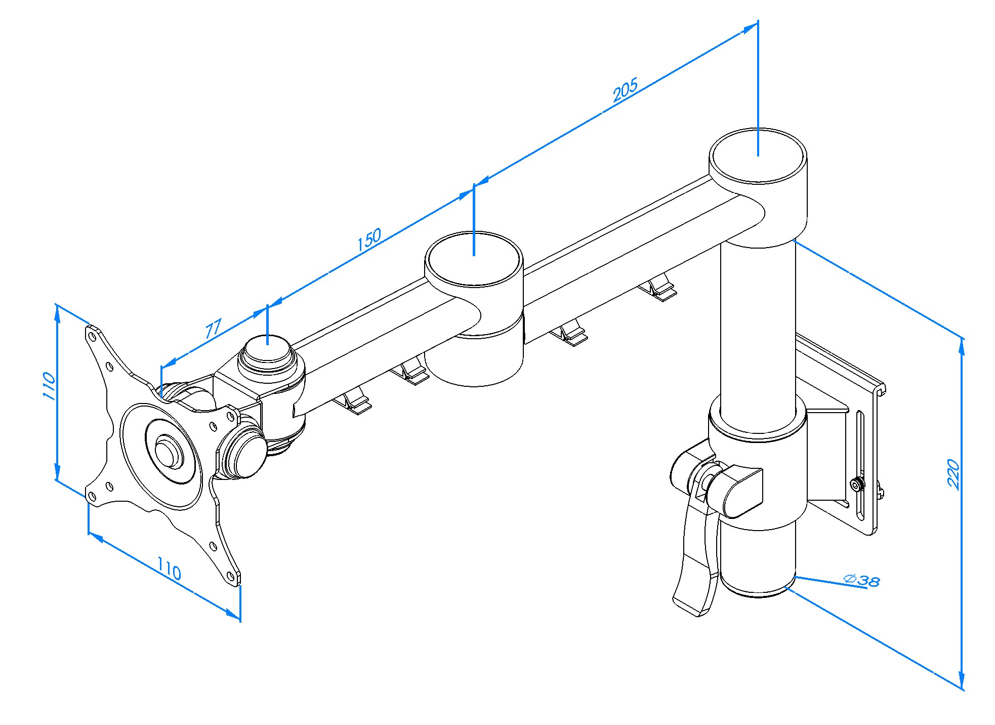 Ergo Ltd | 2 beam arm with manual height adjustment tool rail bracket