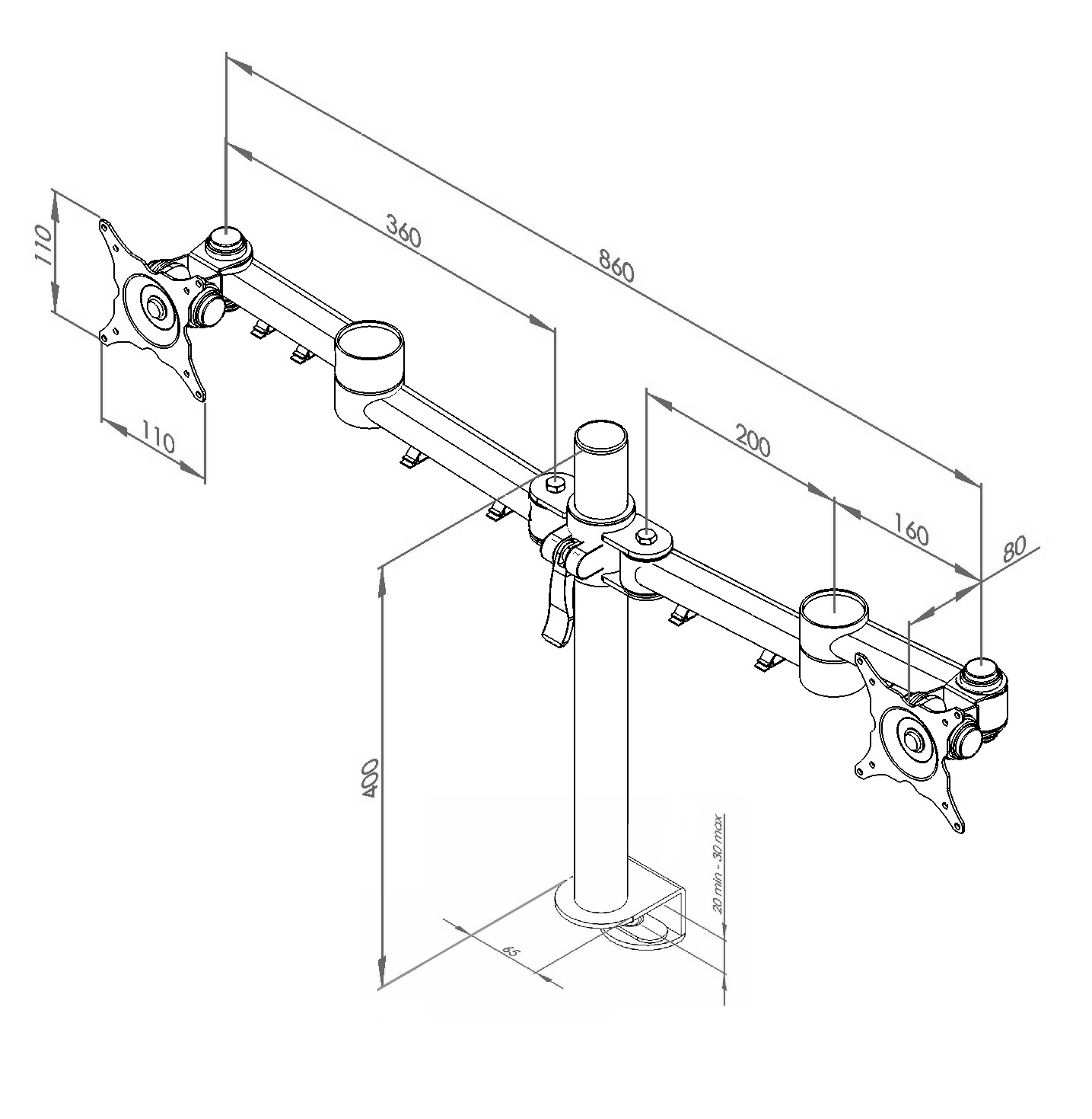 Ergo Ltd | 2 beam arm with manual height adjustment and Baby-C clamp ...